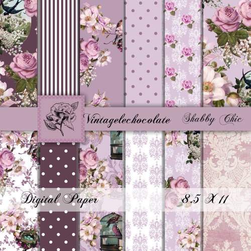 Shabby Chic Digital Scrapbook Paper Pack Shabby Chic Rose - Etsy