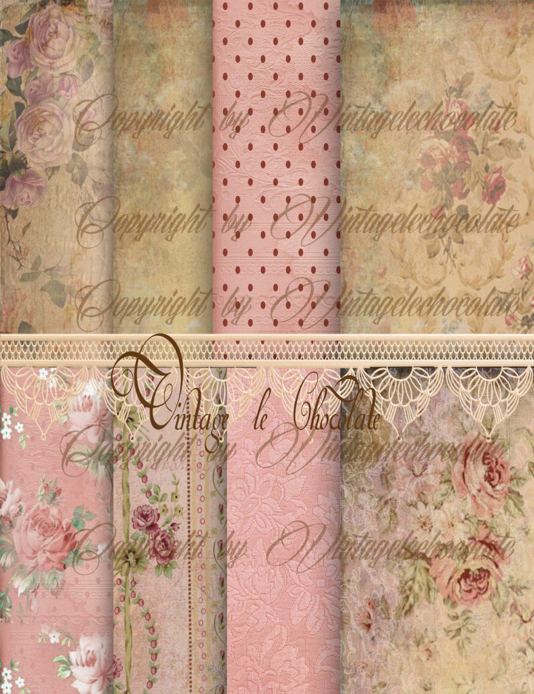 Shabby Chic Digital Paper: Pink Rose Lace, Scrapbook Printable (digital ...