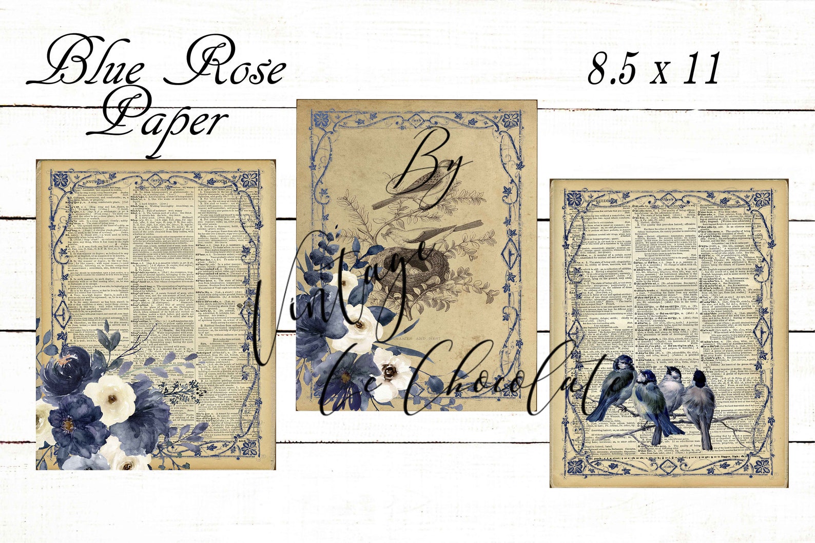 Vintage Scrapbook Paper Vintage Birds Blue and White Rose - Etsy