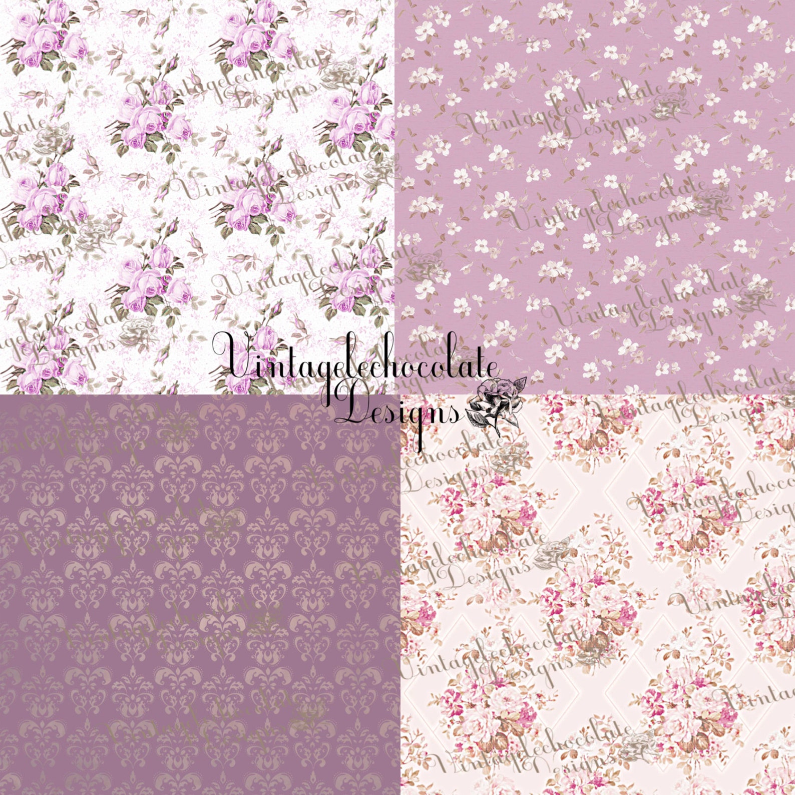 Digital Scrapbook Paper Digital Paper Floral Lavender | Etsy