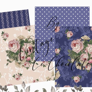 Vintage Rose Digital Paper Pink Rose Paper Decoupage Scrapbooking ...