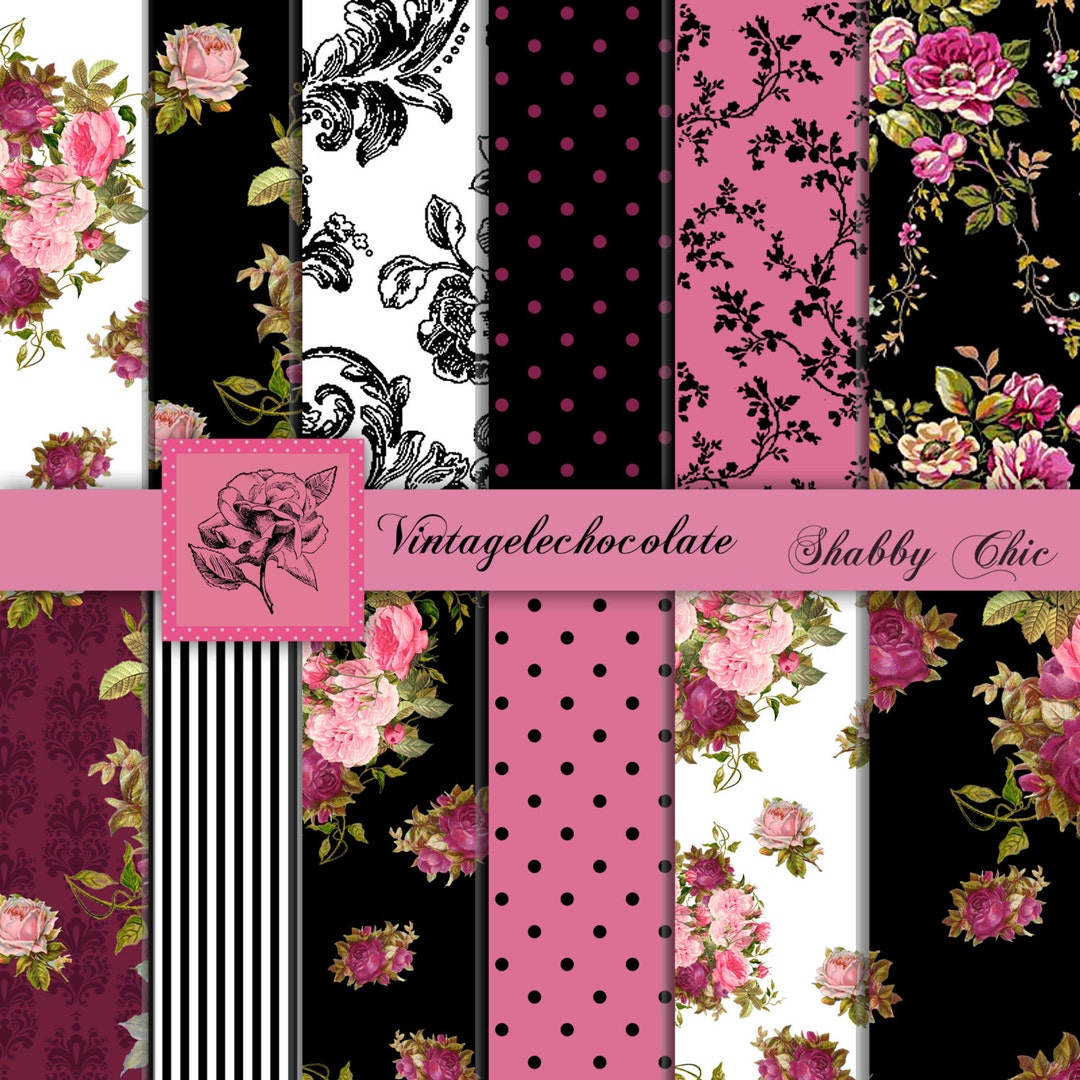 Pink Floral Digital Paper: Shabby Chic Rose, Vintage (digital Download ...