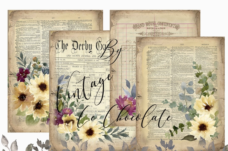 Vintage Dictionary Junk Journal Paper Yellow Sunflower Flowers ...