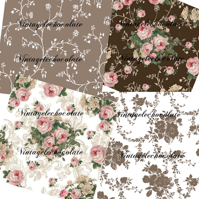 Shabby Rose Scrapbook Paper: Vintage Pink & Brown (digital Download) - Etsy