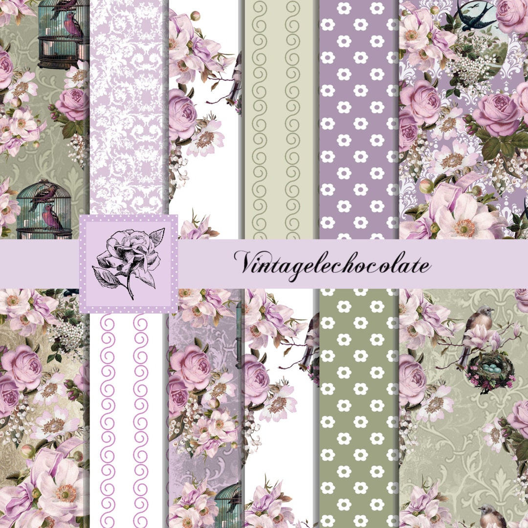 Digital Pink Rose Floral Paper, Floral Lavender and Lilac Digital Paper ...