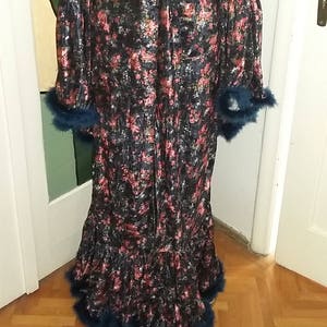 Dark Blue Flowers Velvet Robe Vintage Robe Feathers Dressing - Etsy