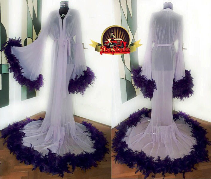 Pink Feathers Chiffon Dressing Gown Burlesque Feathers Robe | Etsy