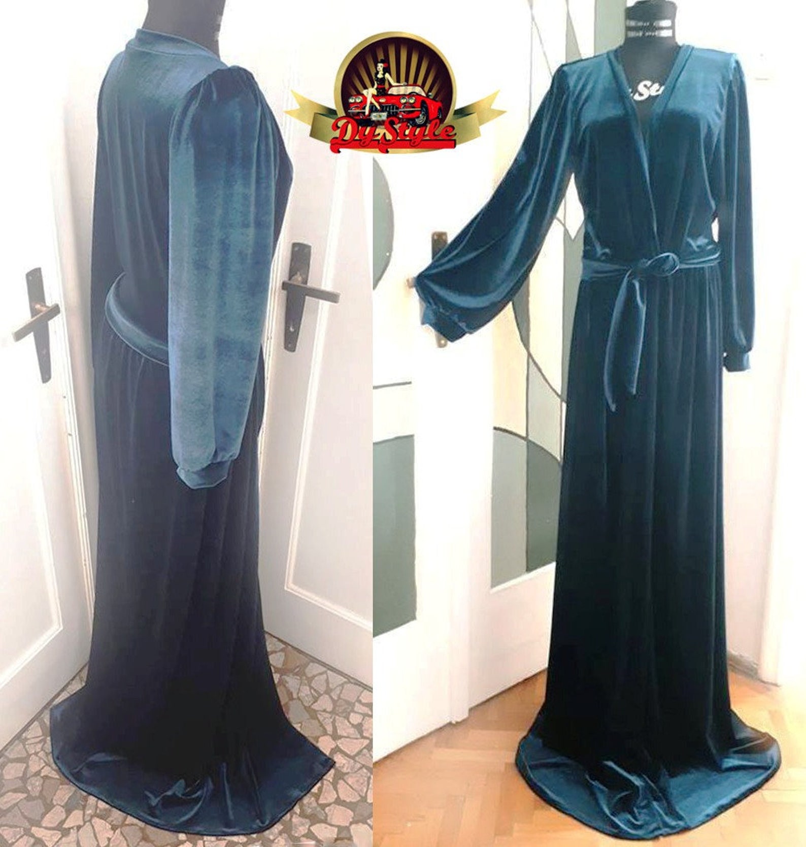 Navy Blue Velvet Dressing Gown Dark Blue Velvet Robe - Etsy