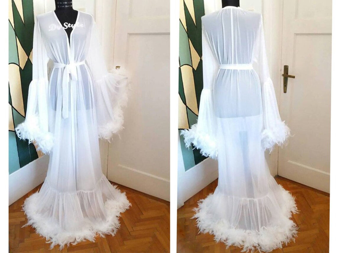 Blue Feathers Robe Satin Boa Dressing Gown Blue Custom Plus - Etsy