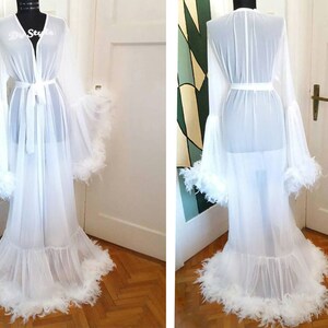 Blue Feathers Robe, Satin Boa Dressing Gown, Blue Custom Plus Size ...