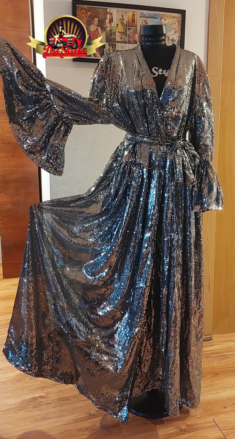 Black Sequin Cover-up Rave Duster Kimono Cape, Sequin Dress, Plus Size ...