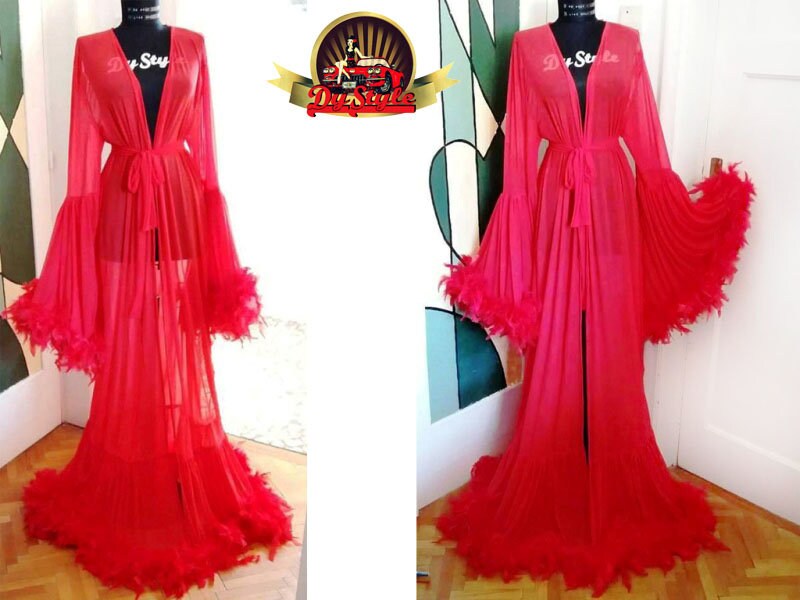 Pink Feathers Chiffon Dressing Gown Burlesque Feathers Robe - Etsy ...