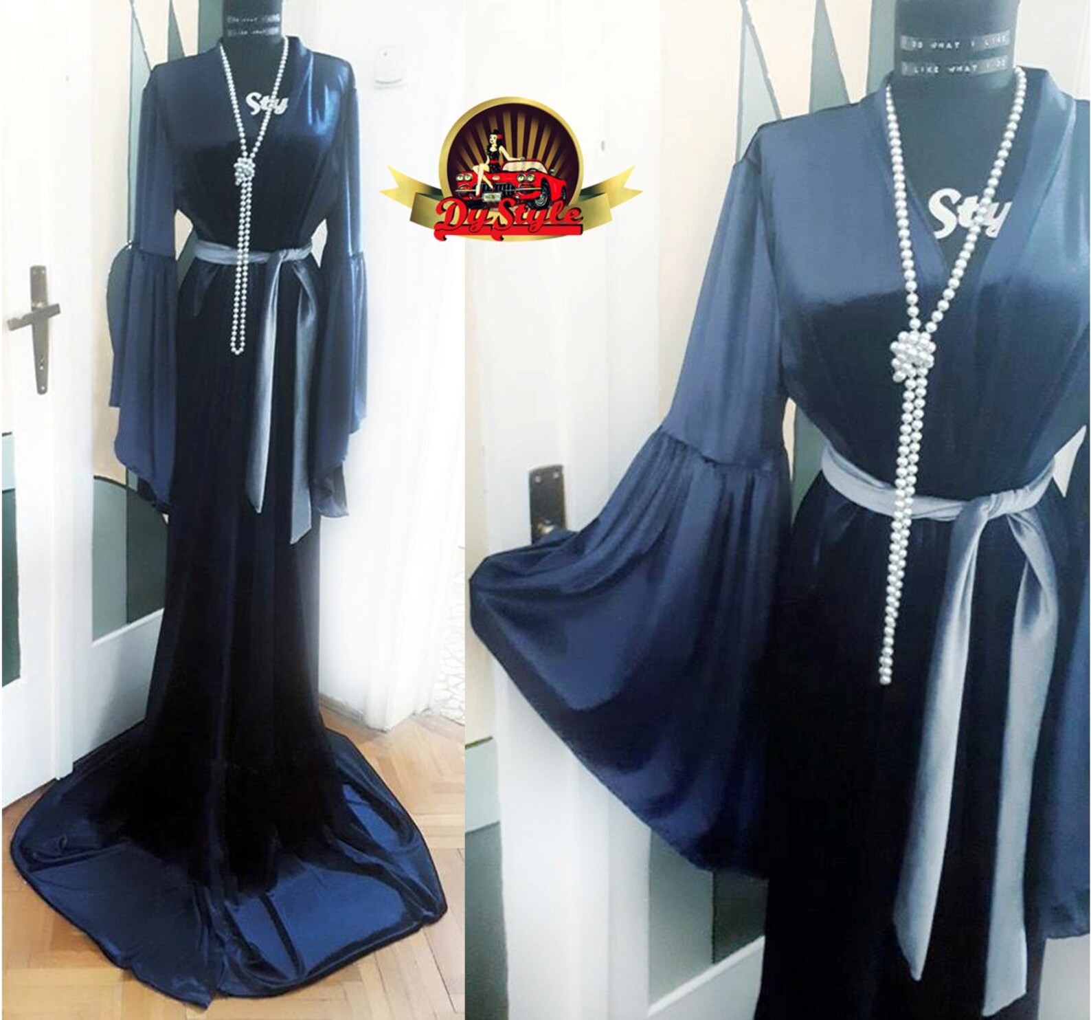 Navy Blue Velvet Robe, Blue Velour Gown, Dark Blue Velvet Dressing Gown ...