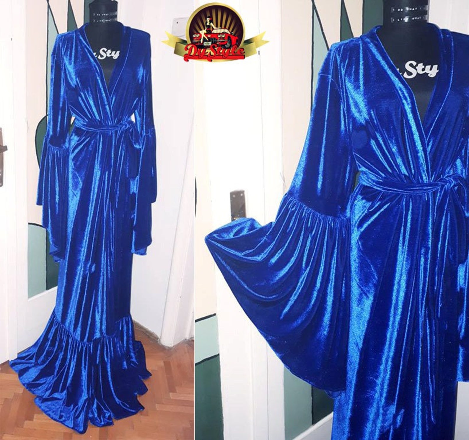 Blue Velvet Robe Hot Blue Velour Dressing Gown Velvet Blue | Etsy