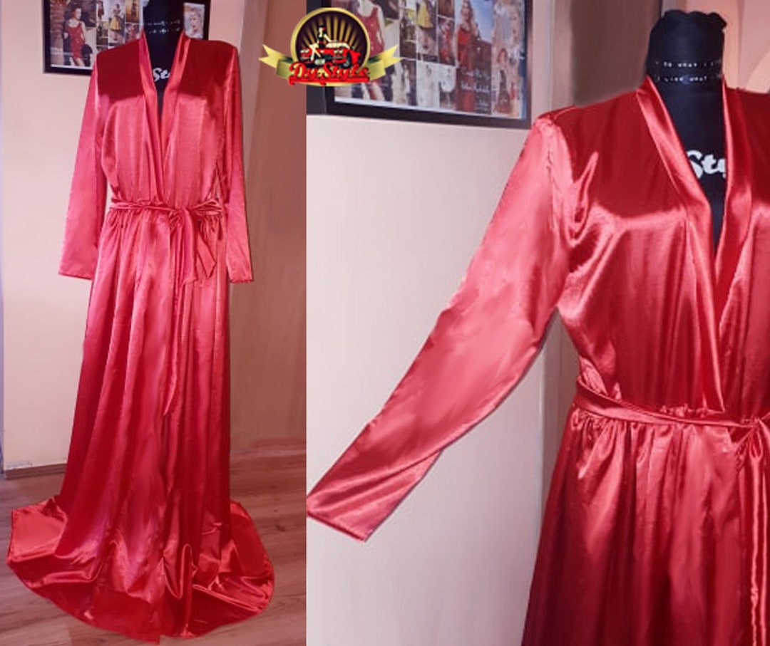 Red Silky Satin Dressing Gown Vintage Style Sleepwear Long Satin Robe ...