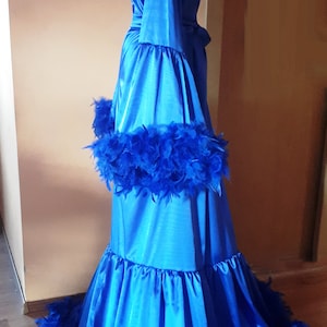 Blue Feathers Robe, Satin Boa Dressing Gown, Blue Custom Plus Size ...