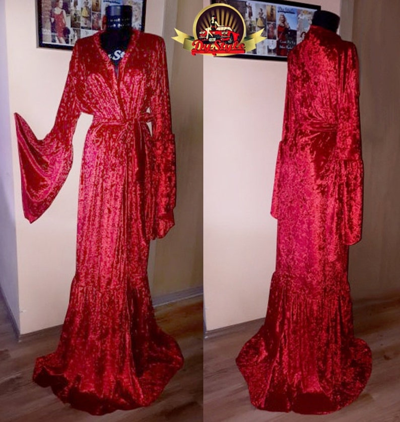 Red Velvet Robe/ Dress/ Dressing Gown/ Duster - Etsy