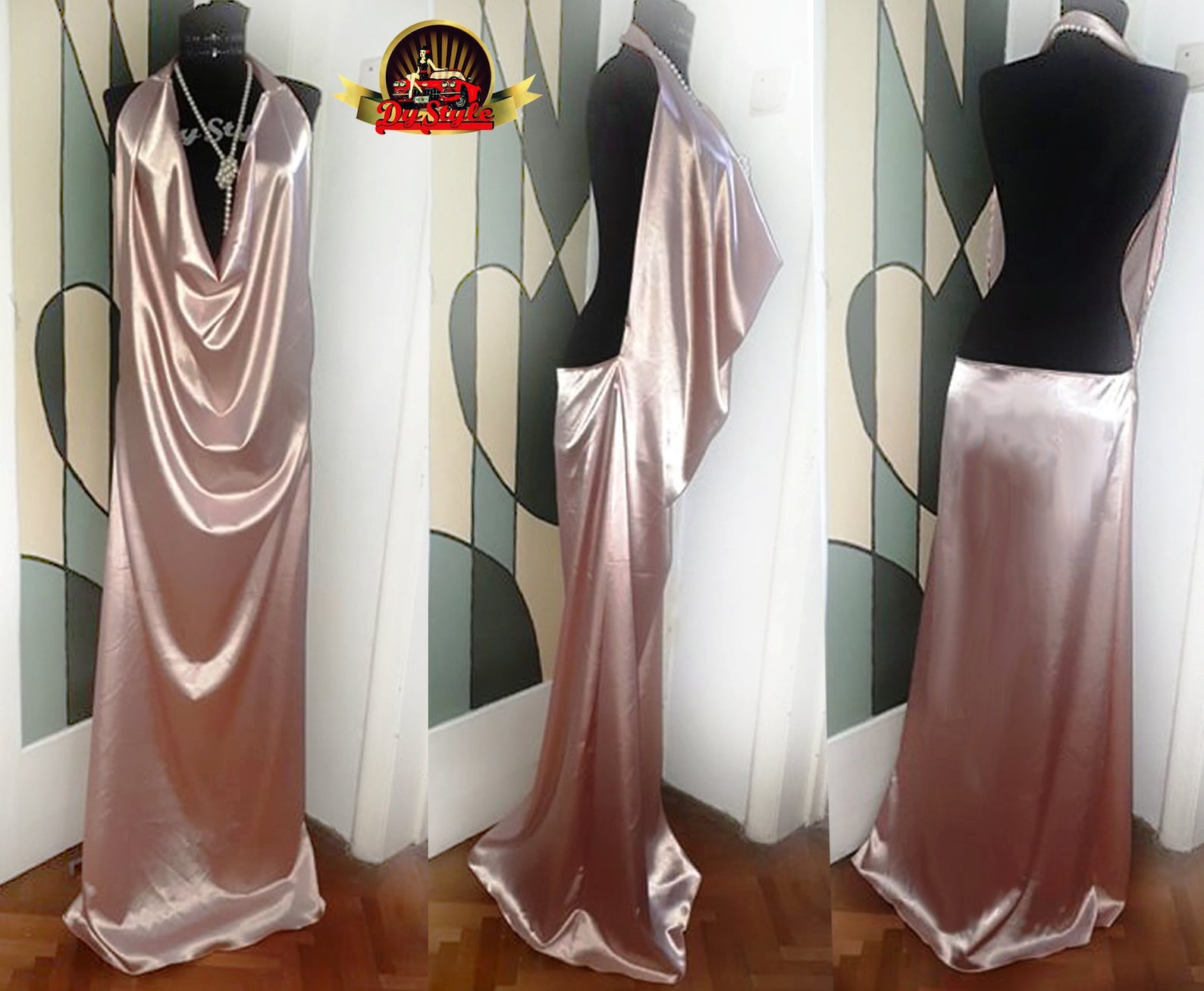 Custom Silky Satin Nightgown, Vintage Style Lingerie, Open Back ...