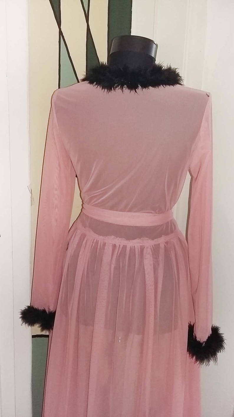 Pink Dressing Gown With Black Marabou Trim Burlesque Feathers - Etsy