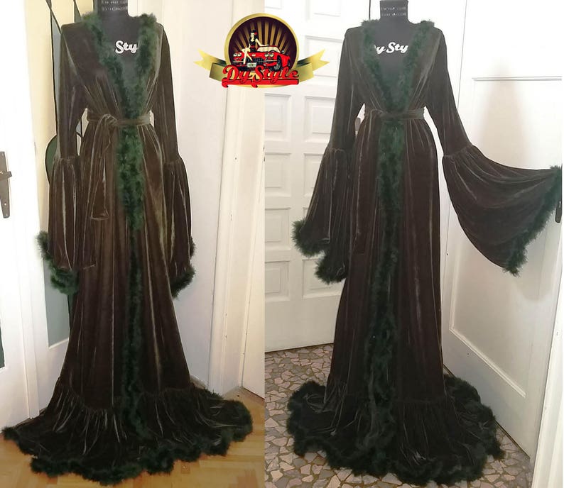 Purple Boudoir Robe Velvet Dressing Gown Marabou Feathers | Etsy UK