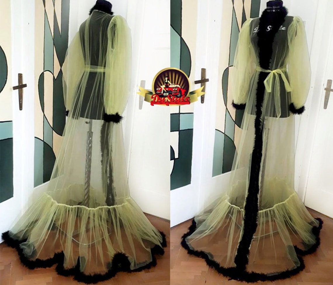 Puff Sleeves See Trough Robe Puffy Sleeves Tulle Dressing - Etsy