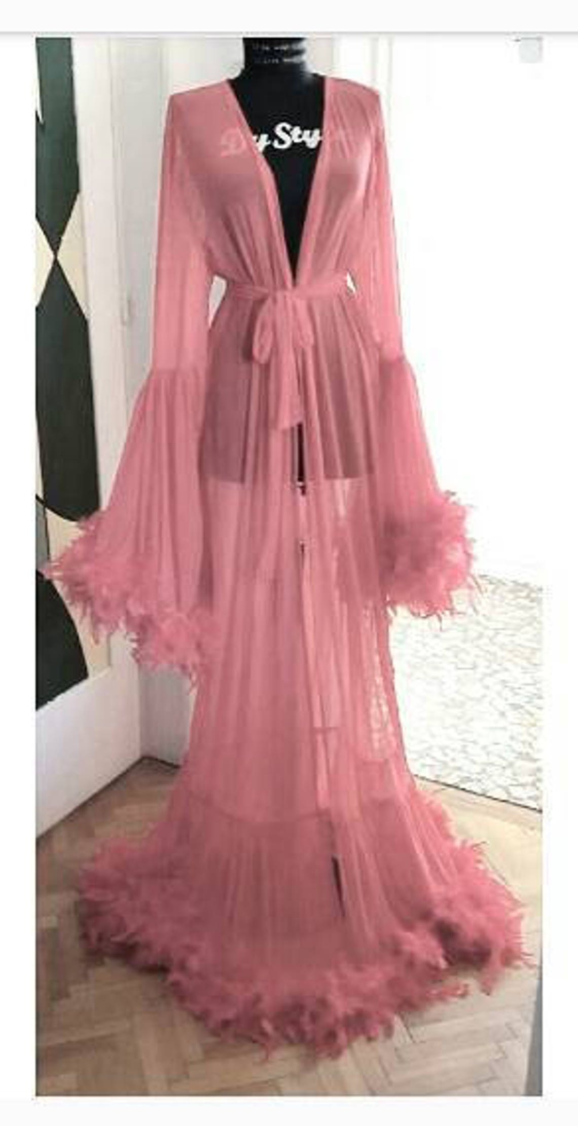 Black Feathers Pink Satin Dressing Gown Burlesque Pink Robe | Etsy
