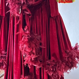 Velvet Feathers Robe, Wine Red Dressing Gown, Burgundy Burlesque Stage ...