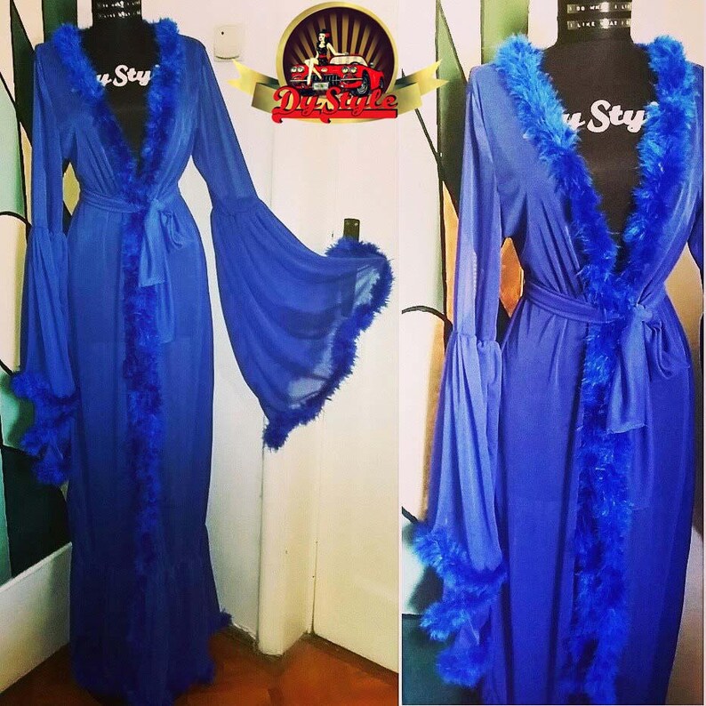 Blue Sheer Marabou Feather Robe Stage Dressing Gown | Etsy