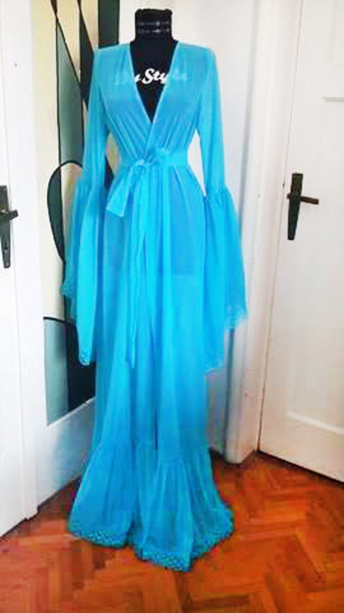 Tulle Dressing Gown Blue Tulle Maxi Dress Beach Cover up Bride - Etsy