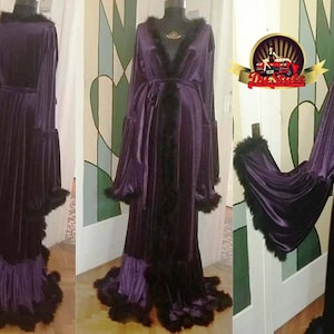 Purple Boudoir Robe, Velvet Dressing Gown, Marabou Feathers Robe ...