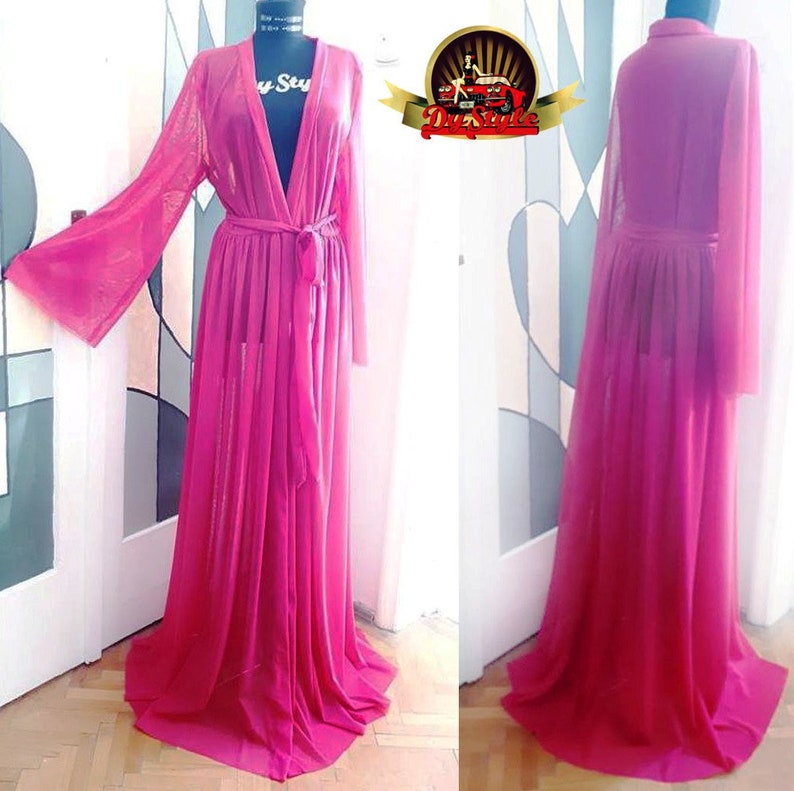 Hot Pink Stretch Tulle Duster Beach Dress | Etsy