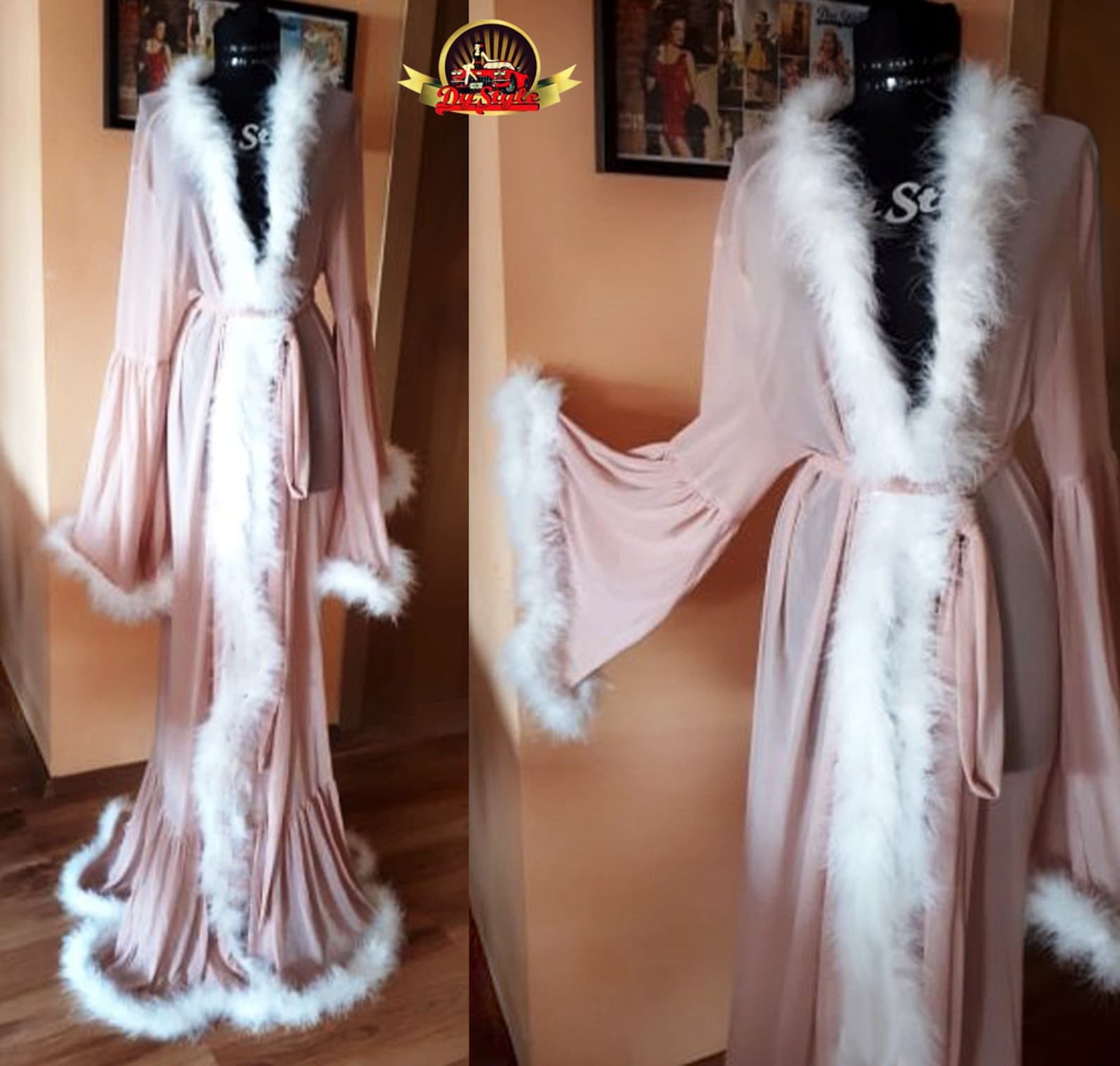 Tulle with Fluffy White Feathers Robe Marabou Feathers | Etsy