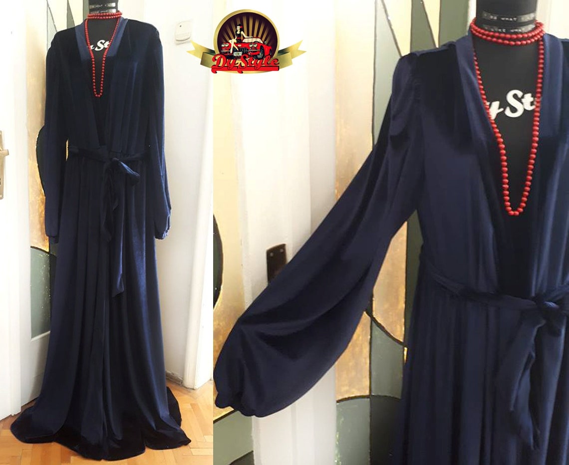 Navy Blue Velvet Dressing Gown Dark Blue Velvet Robe - Etsy