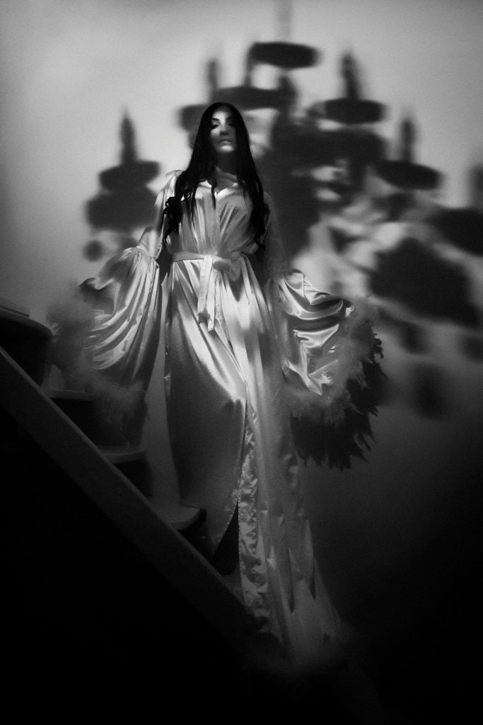 Ivory Satin Feathers Robe/ Angel Sleeve Bridal Kimono/ Ivory | Etsy