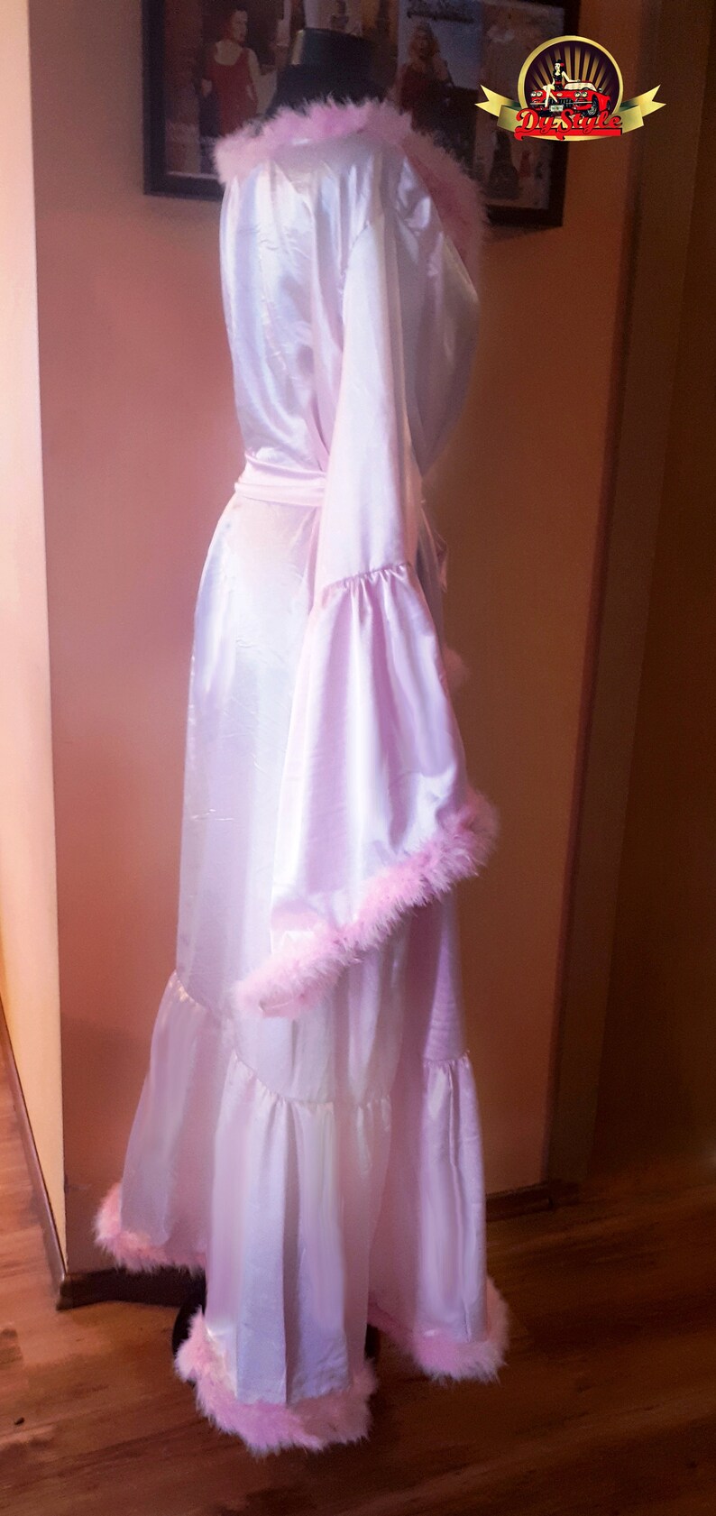 Pink Satin With Pink Marabou Feathers Dressing Gown - Etsy