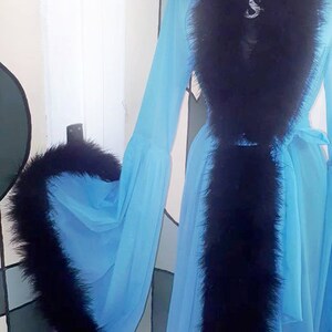 Luxury Boa Robe, Black Marabou Feather Dressing Gown, Blue Burlesque ...