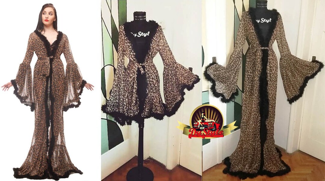 Animal Print Marabou Feathers Dressing Gown Stage Robe Dress - Etsy