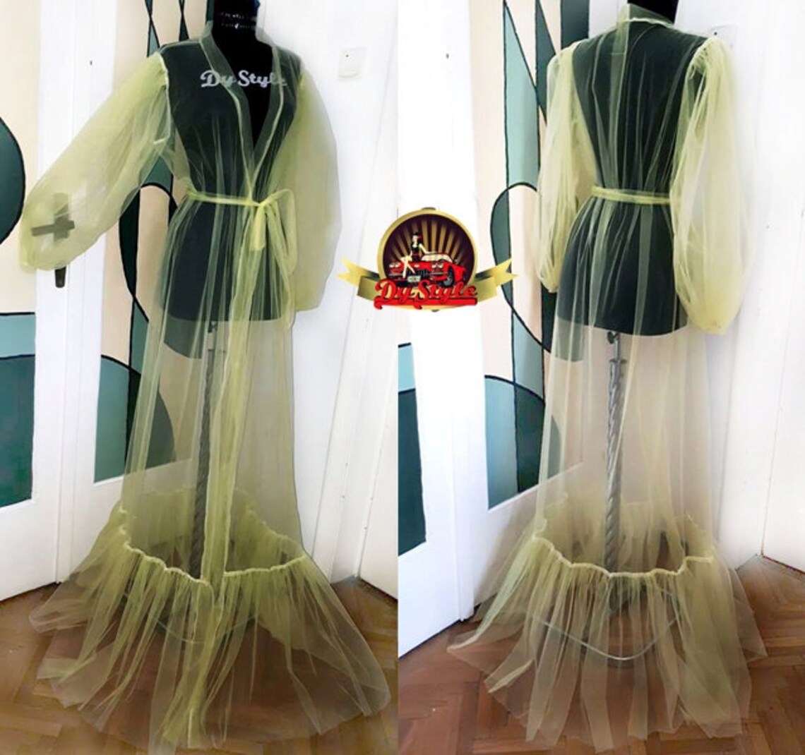 Puff Sleeves See Trough Robe Puffy Sleeves Tulle Dressing | Etsy