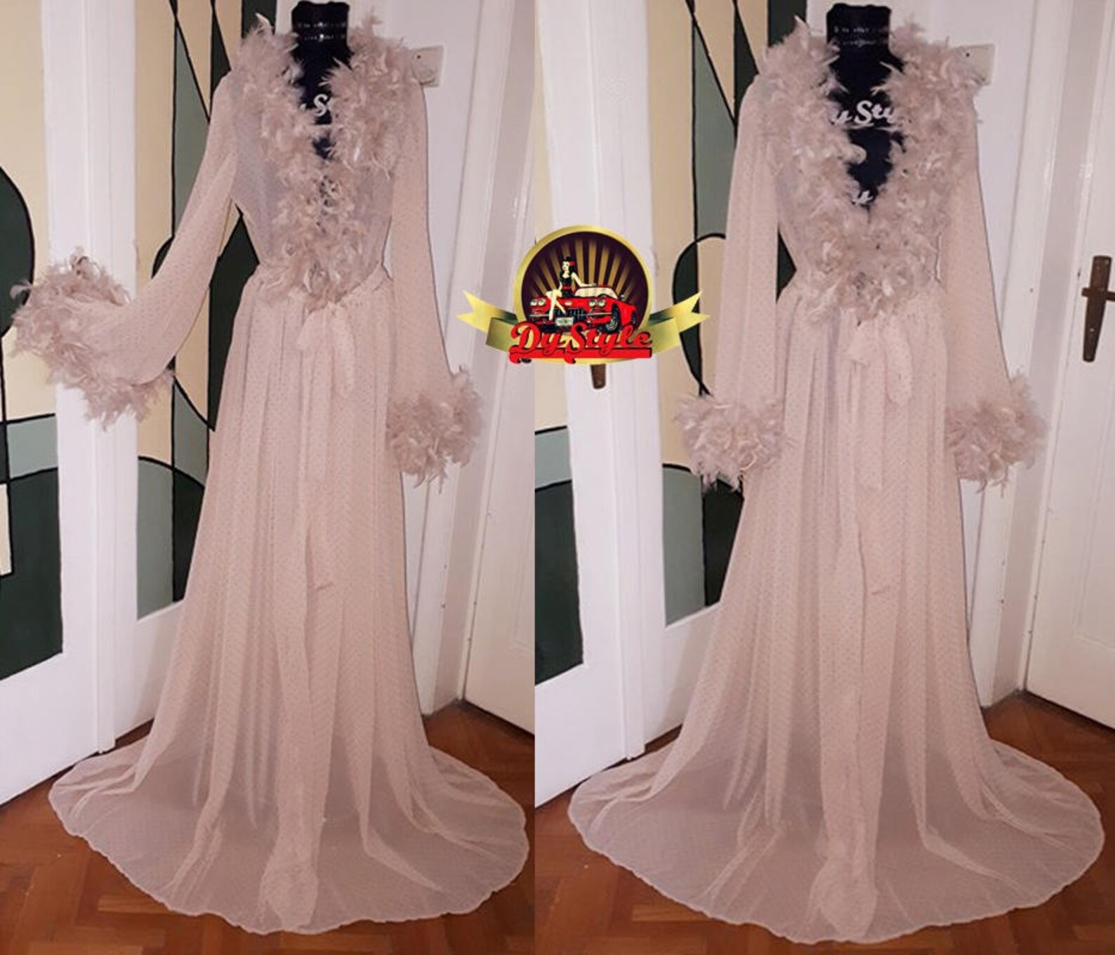 Peachy Chiffon With Gold Mettalic Dots Sheer See Through Robe | Etsy