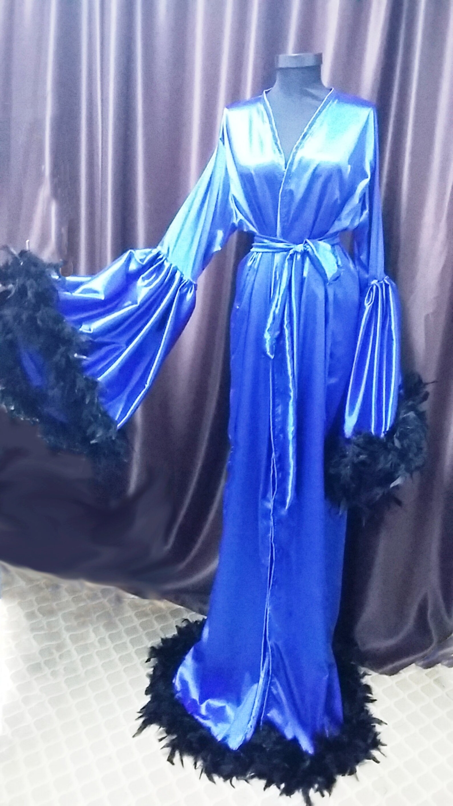 Custom Blue Satin Angel Sleeve Robe Burlesque Feathers - Etsy