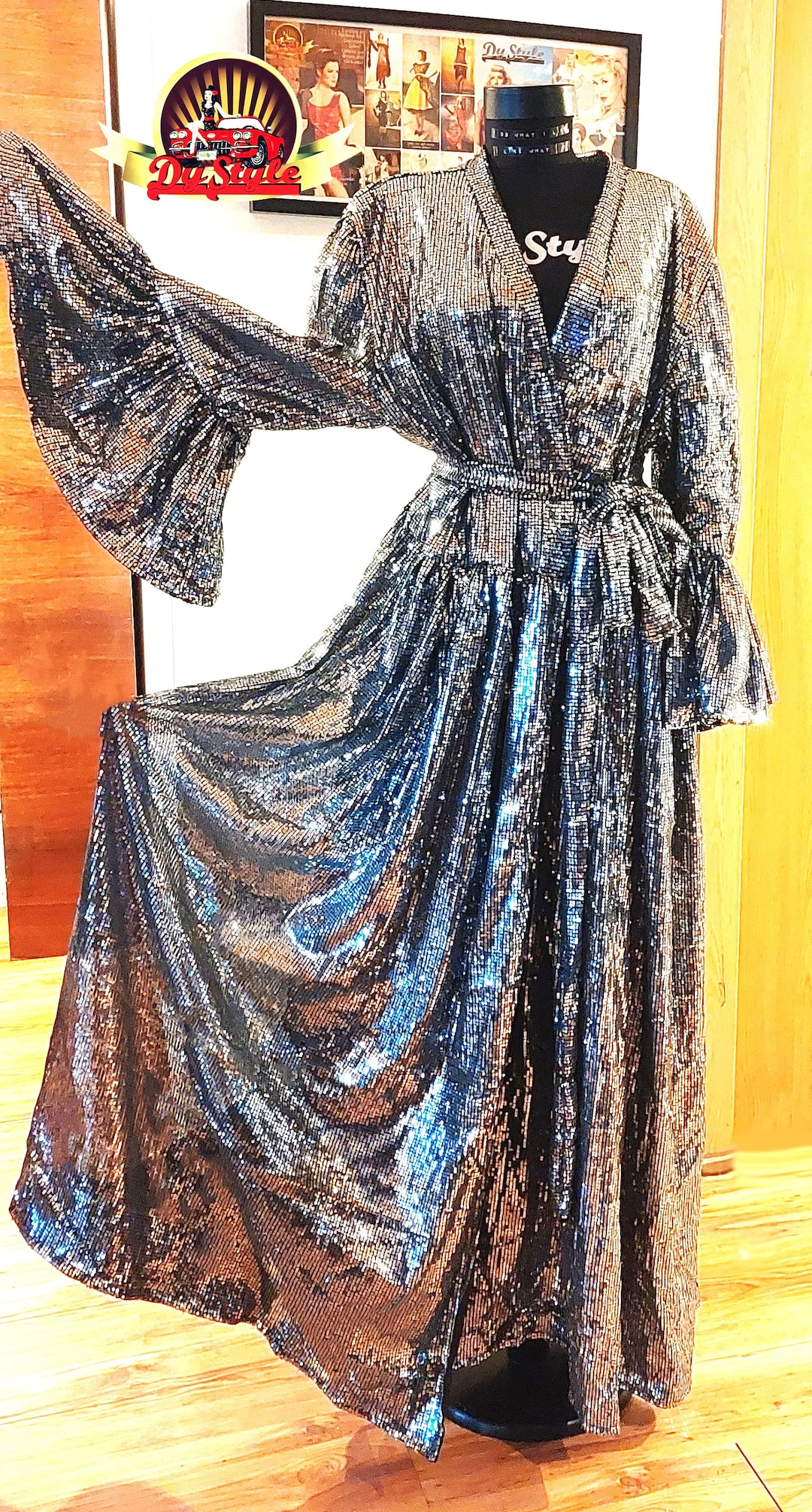 Silver Sequin Robe, Shinny Silver Cover-up Duster Kimono Dress, Custom ...