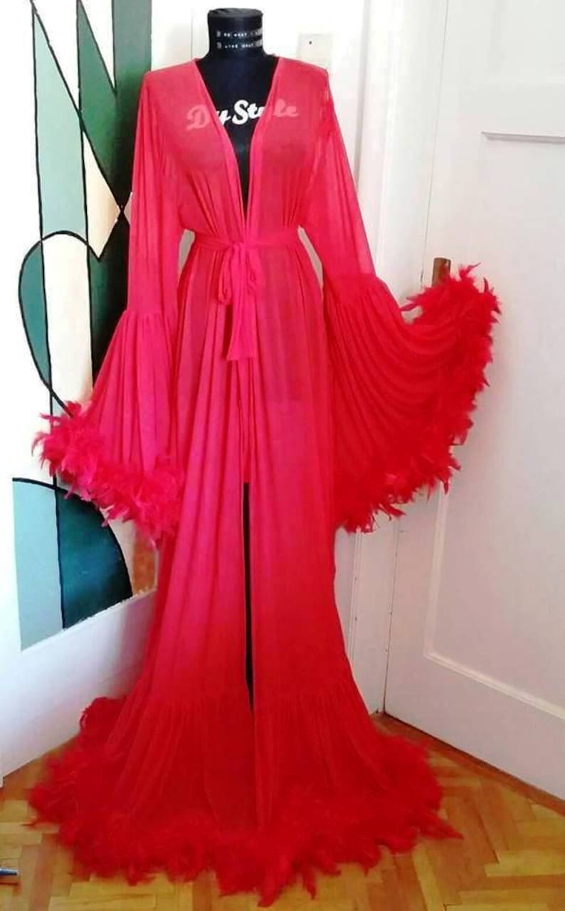 Red Dressing Gown Feathers Burlesque Robe Red Dressing Gown - Etsy