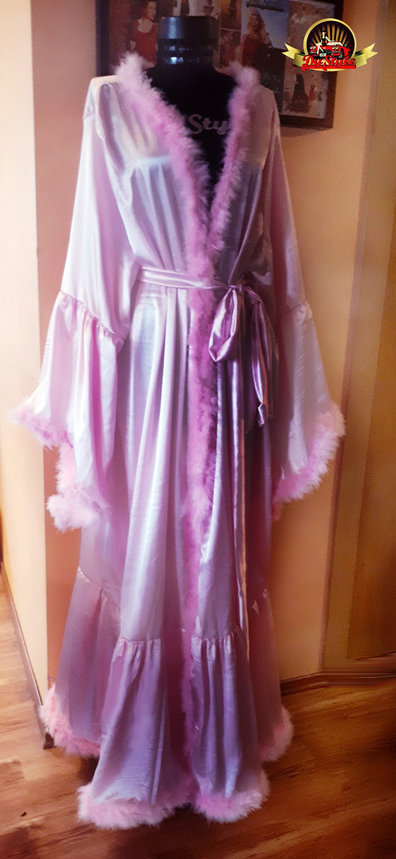 Pink Satin with Pink Marabou Feathers Dressing Gown | Etsy