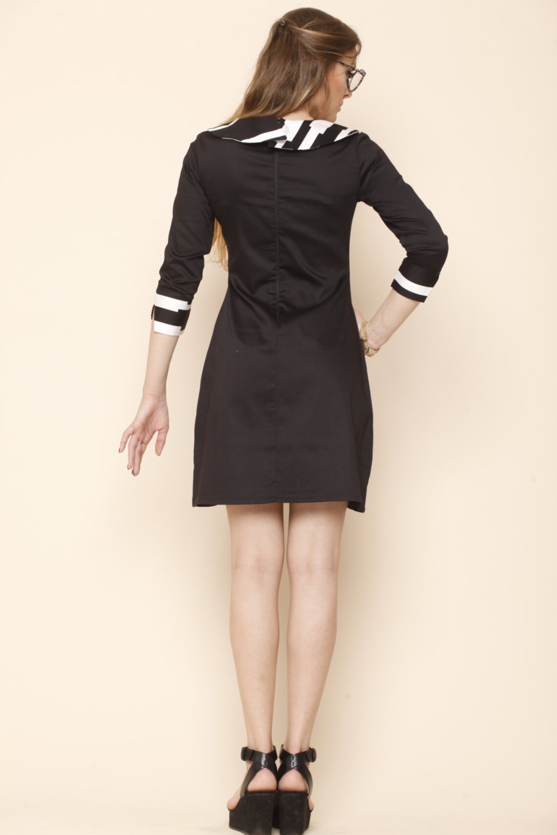 60s Mod A-line Dress, Black Mini Dress With Peter Pan Collar - Etsy