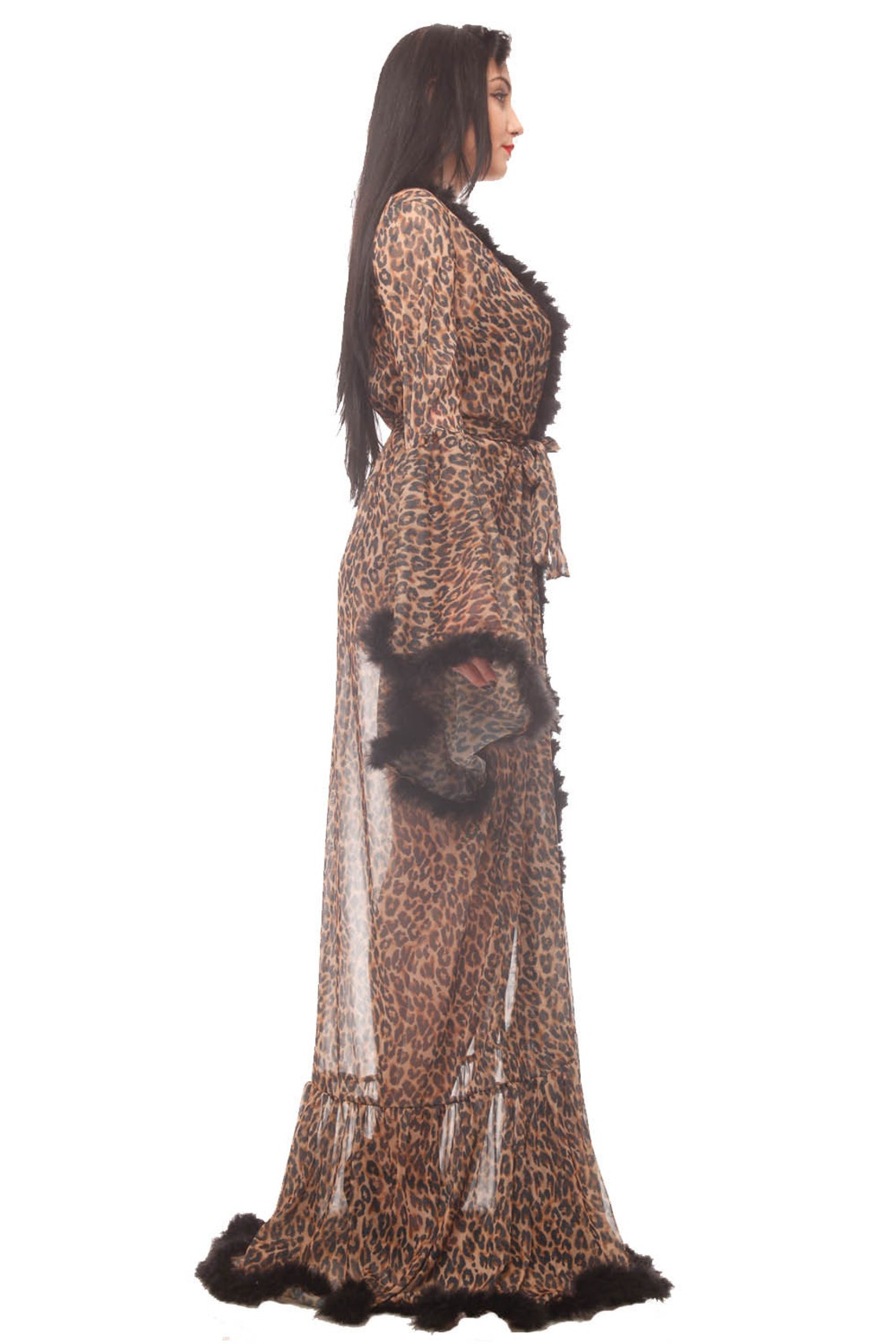 Animal Print Marabou Feathers Dressing Gown, Leopard Stage Robe Dress ...