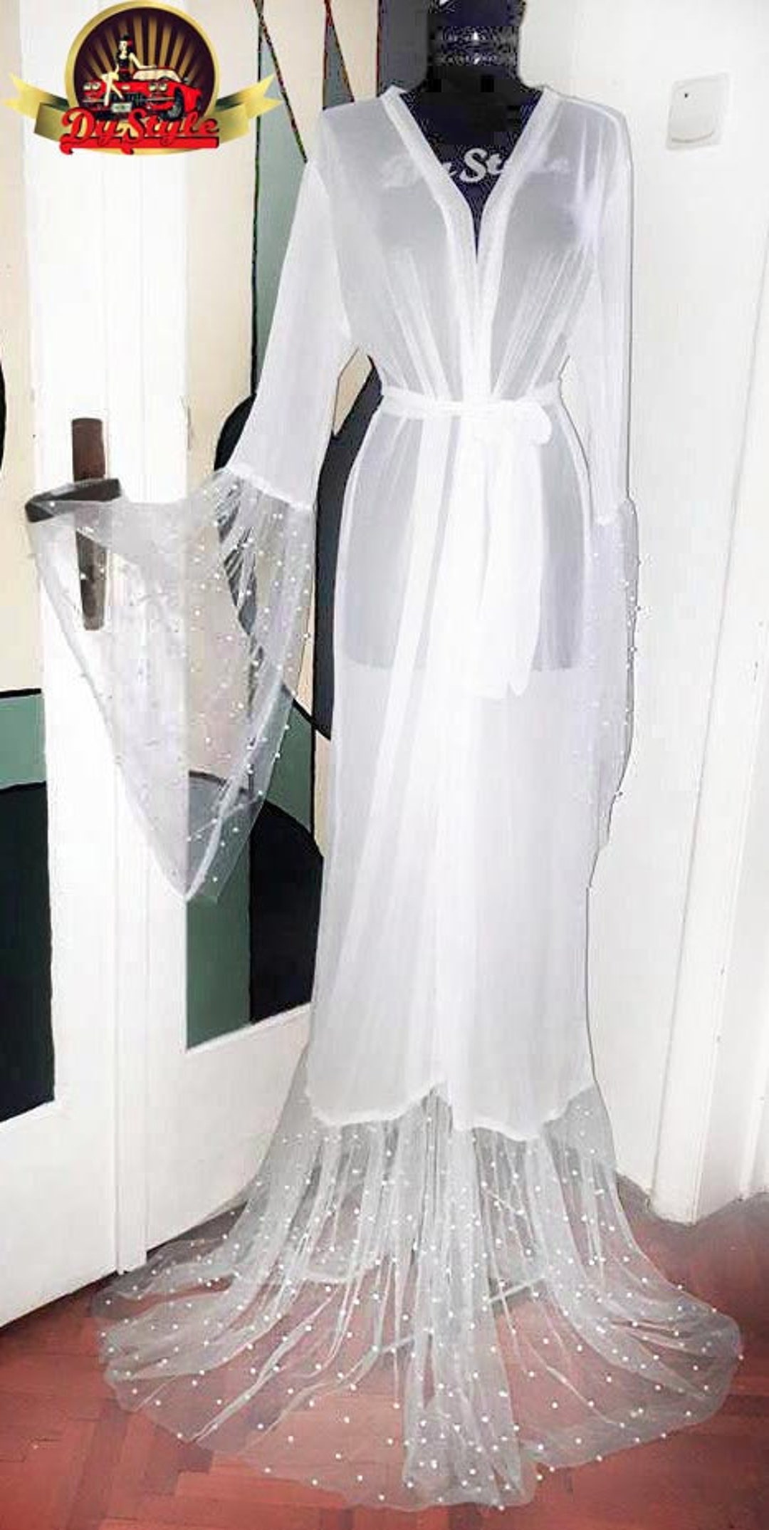 Pearls White Bridal Robe/ Wedding Robe/ White Romantic Dress/ Getting ...