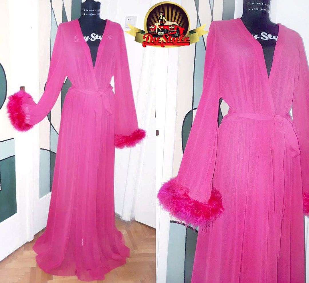 Hot Pink Tulle Feathers Dressing Gown, Feathers Robe, Sexy Lingerie - Etsy