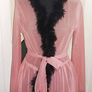 Pink Dressing Gown With Black Marabou Trim, Burlesque Feathers Robe ...