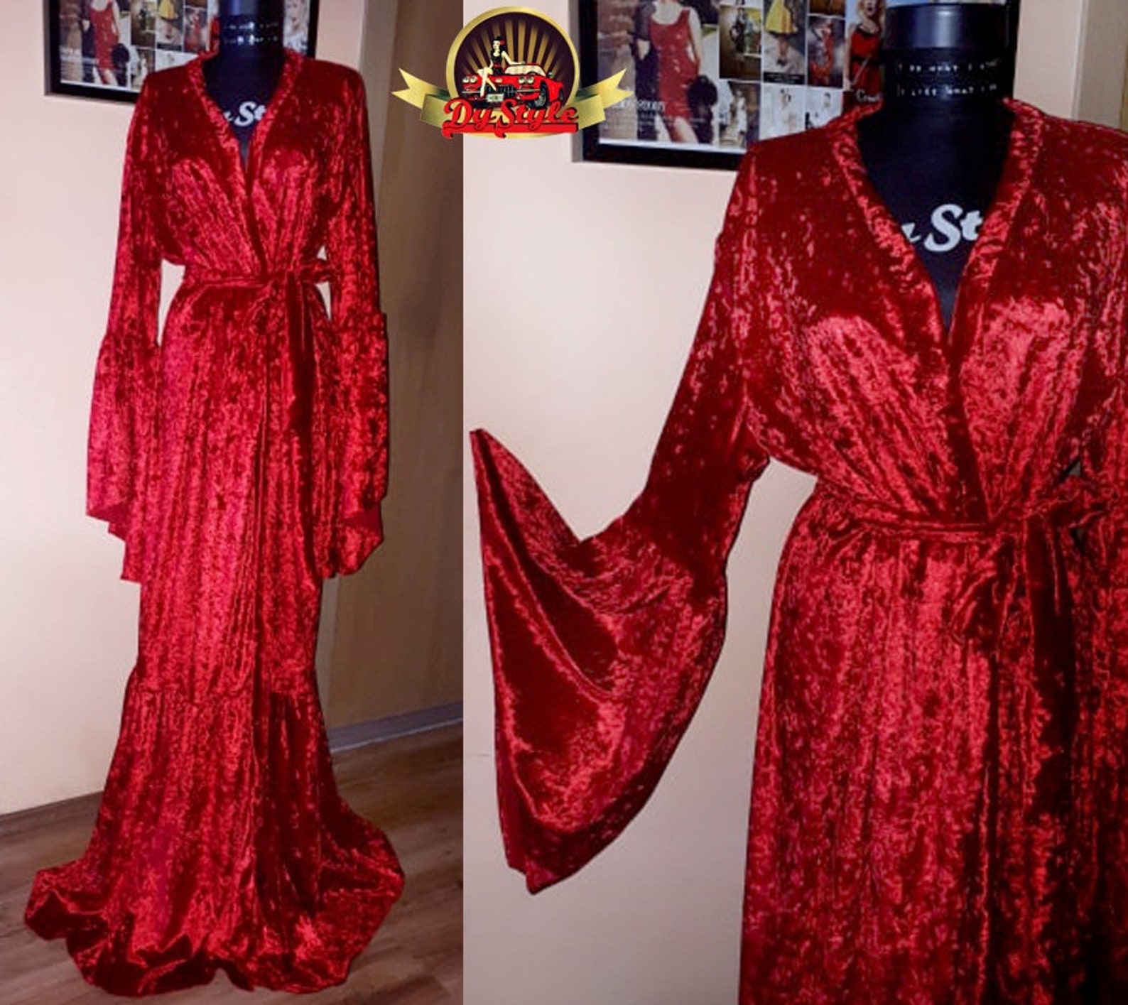 Red Velvet Robe/ Dress/ Dressing Gown/ Duster | Etsy
