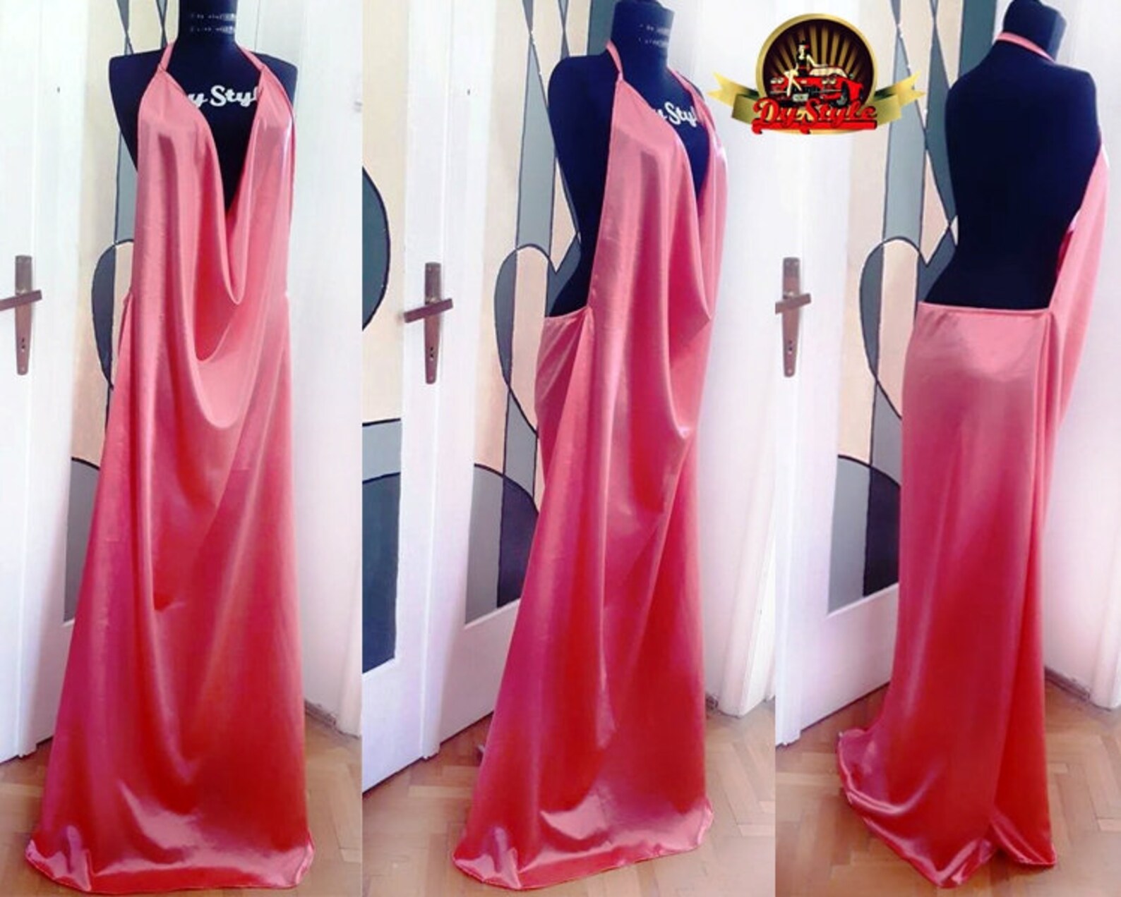 Pink Salmon Silky Satin Dressing Gown Set Vintage Style - Etsy